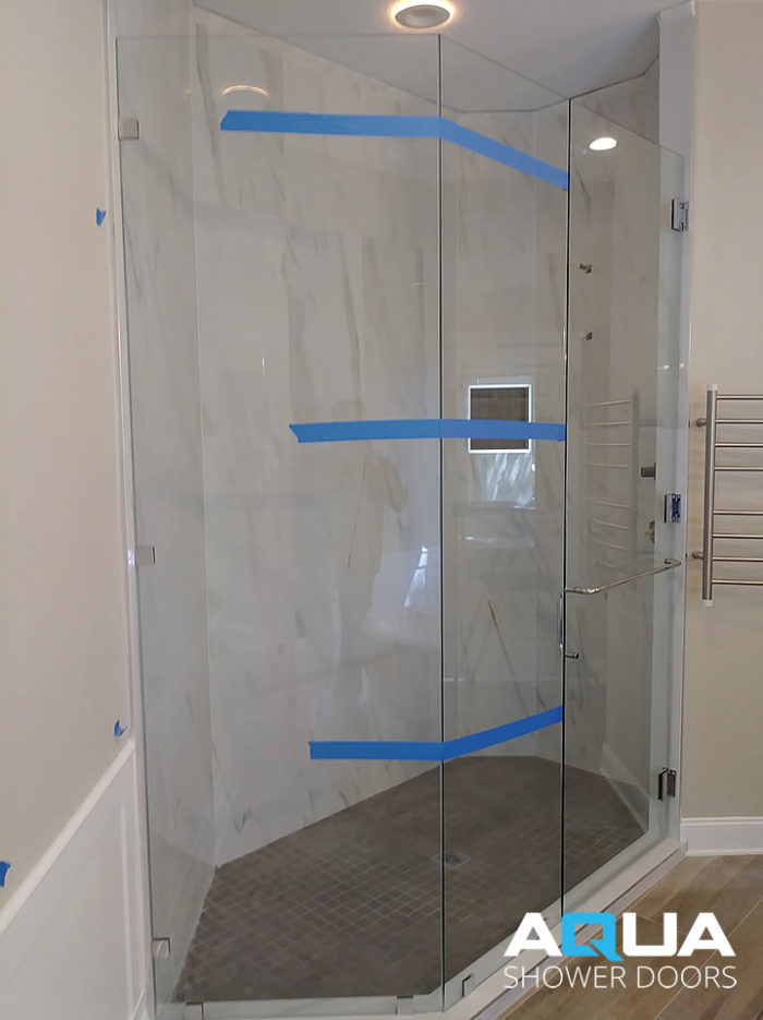 8ft Frameless Clear Glass Shower Door & 45 Degree Glass Panel